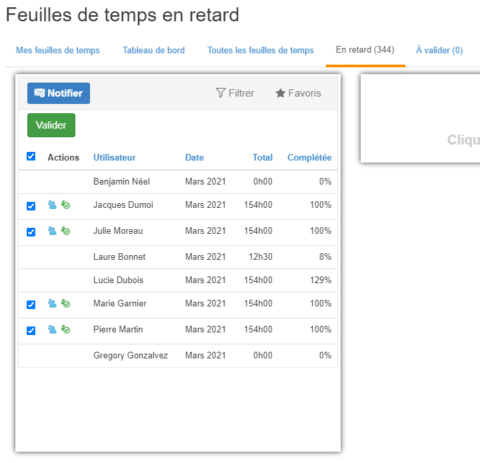 La validation en masse des feuilles de temps est disponible sur LabOxy